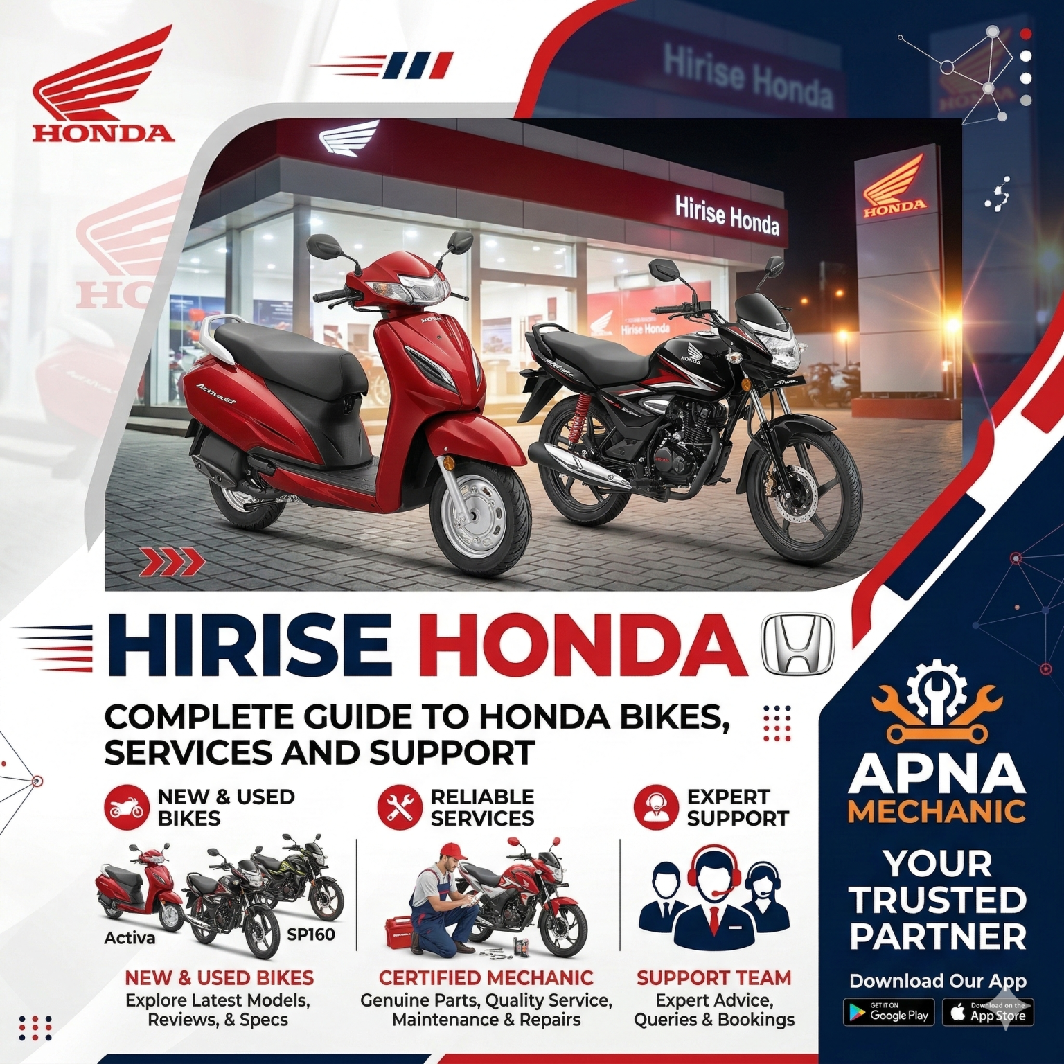 Hirise Honda Guide – Bikes, Services | Apna Mechanic